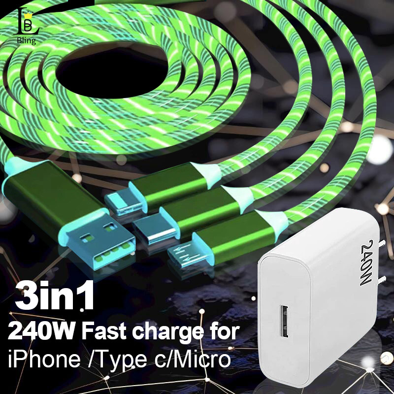 Jual Led Kabel Data Cable 2.4A Super Fast Charging 3 IN 1 Fast Charge ...