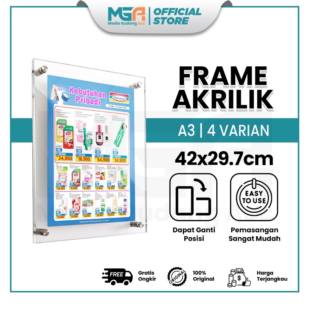 Jual FRAME AKRILIK DINDING A3 / FRAME POSTER / BANNER / FOTO / DISPLAY ...