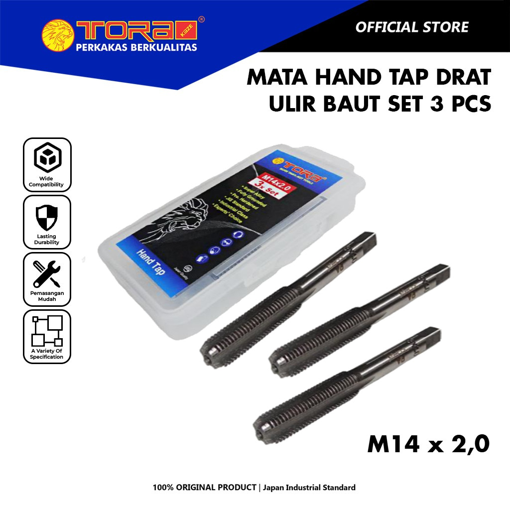 Jual TORA Mata Tap Ulir Baut Set 3 Pcs M14 x 2,0 - Hand Tap Drat Baut ...