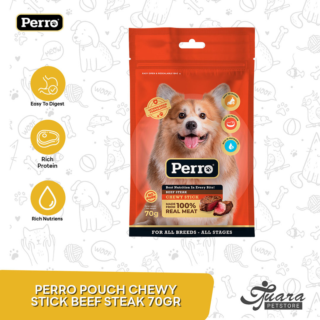 Jual Perro Chewy Stick Dog Snack Treat Steak 70 Gram | Shopee Indonesia