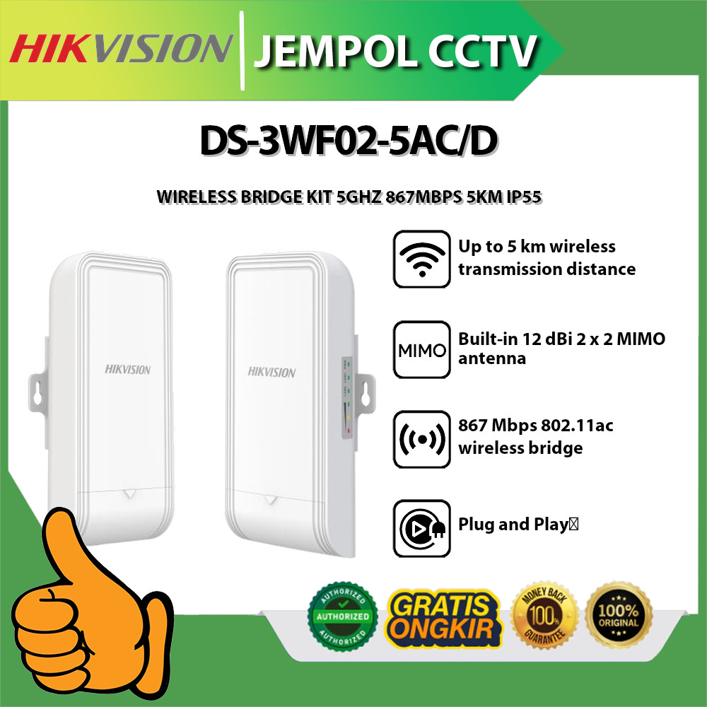 Jual HIKVISION DS-3WF02-5AC/D WIRELESS BRIDGE KIT 5GHZ 867MBPS 5KM IP55 ...