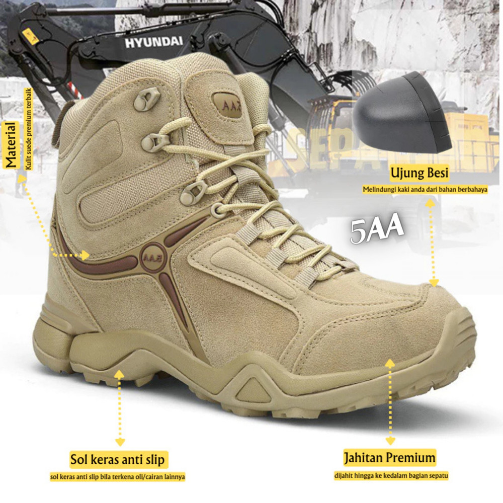 Jual WELSERRSHOP Sepatu Safety Pria Boots Tactical 5AA Boot Ujung Besi ...