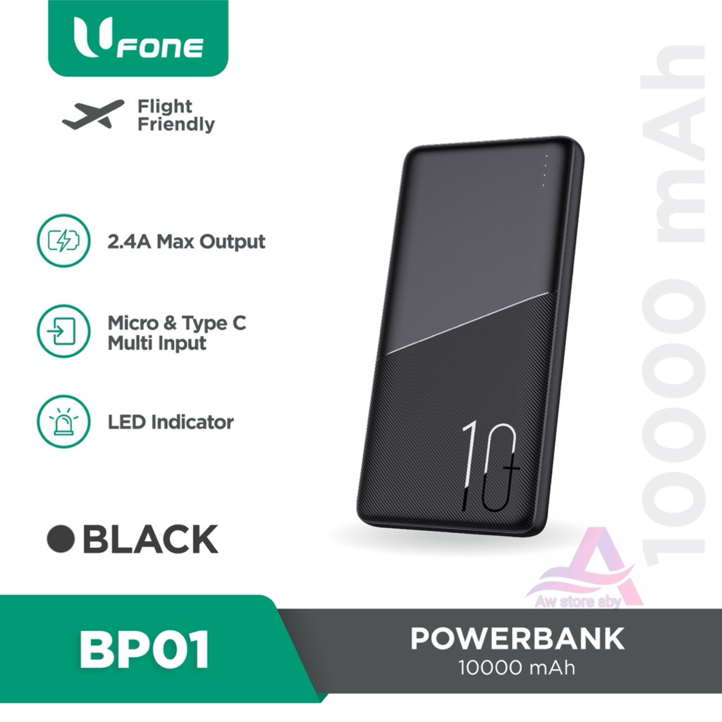 Jual Ufone Power Bank 10000mAh 3 Port Usb 2.4A Max Multi Protection input Power Bank Slim ...