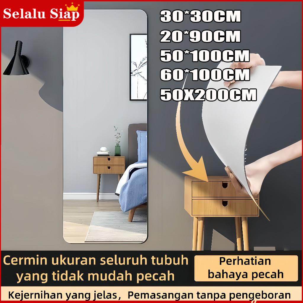 Jual (COD) 30*30CM 20*90CM 50*100CM 60*100CM 50X200CM Mirror Stiker ...