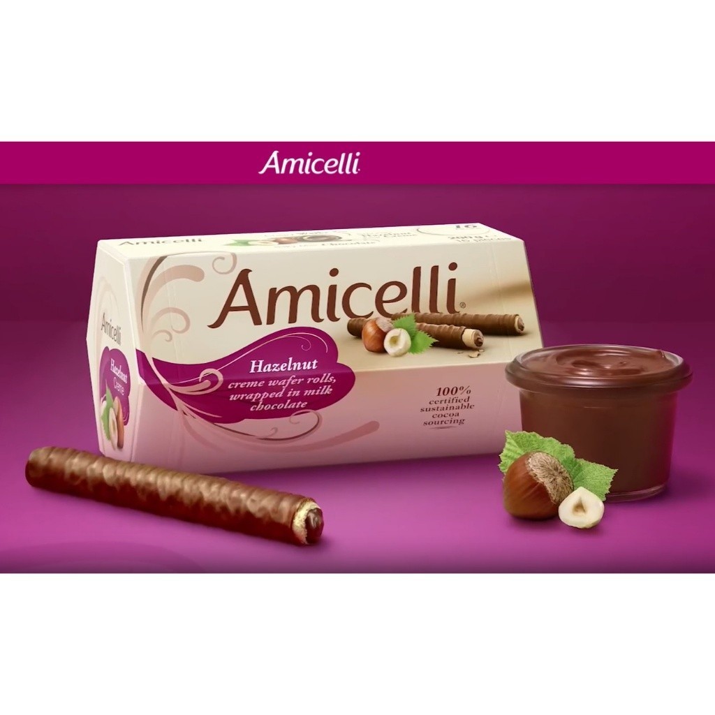 Jual AMICELLI Chocolate Hazelnut Wafer Rolls 150gram isi 12pcs asal ...