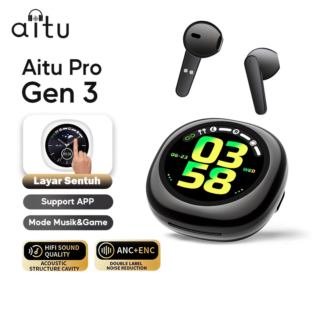 Jual Aitu Pro Gen 3 LED Touch Screen TWS True Wireless Stereo Equalizer ...