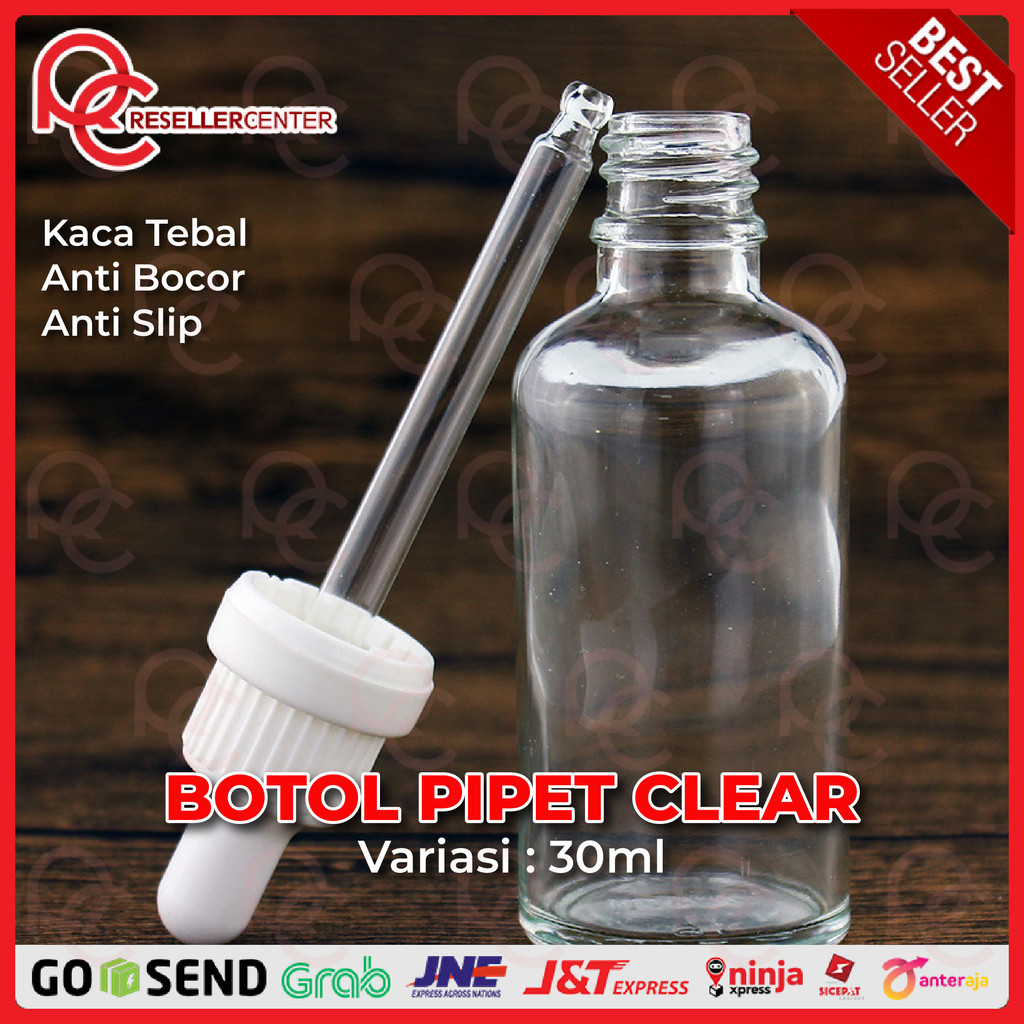 Jual Botol Pipet Kaca Tebal Bening 30 ML Tutup Putih / Clear Glass ...
