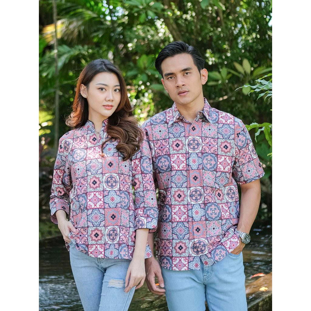 Jual Batik Adyatma Sarimbit Set Couple Gyan Pink - Kemeja Slim Fit ...