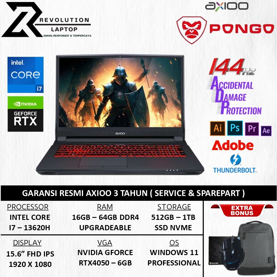 Jual Laptop Gaming Axioo Pongo 750 i7 13620H RTX4050 6GB 64GB 1TB SSD ...