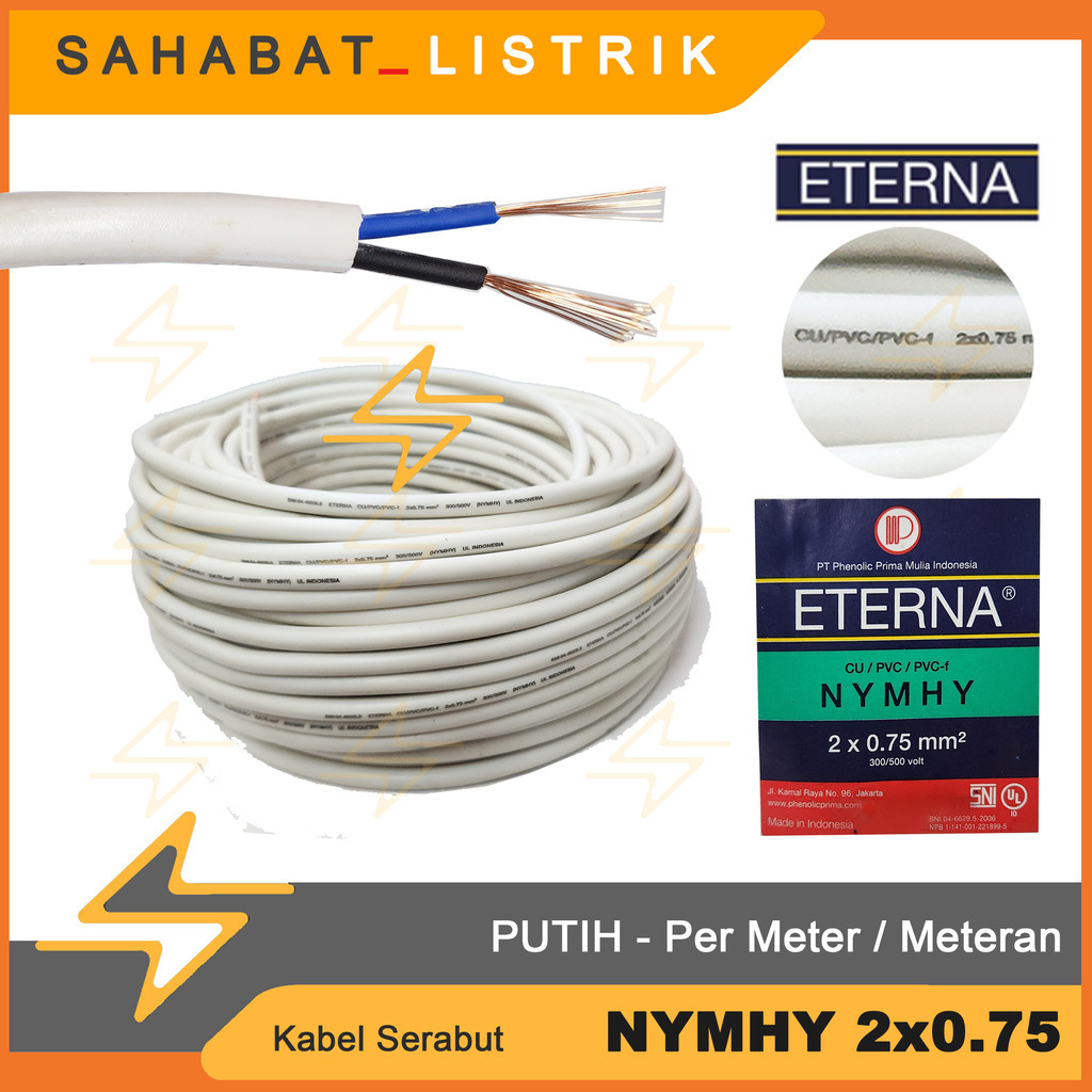 Jual KABEL SERABUT ETERNA PUTIH NYMHY 2X0.75 2X0,75 METERAN | Shopee Indonesia
