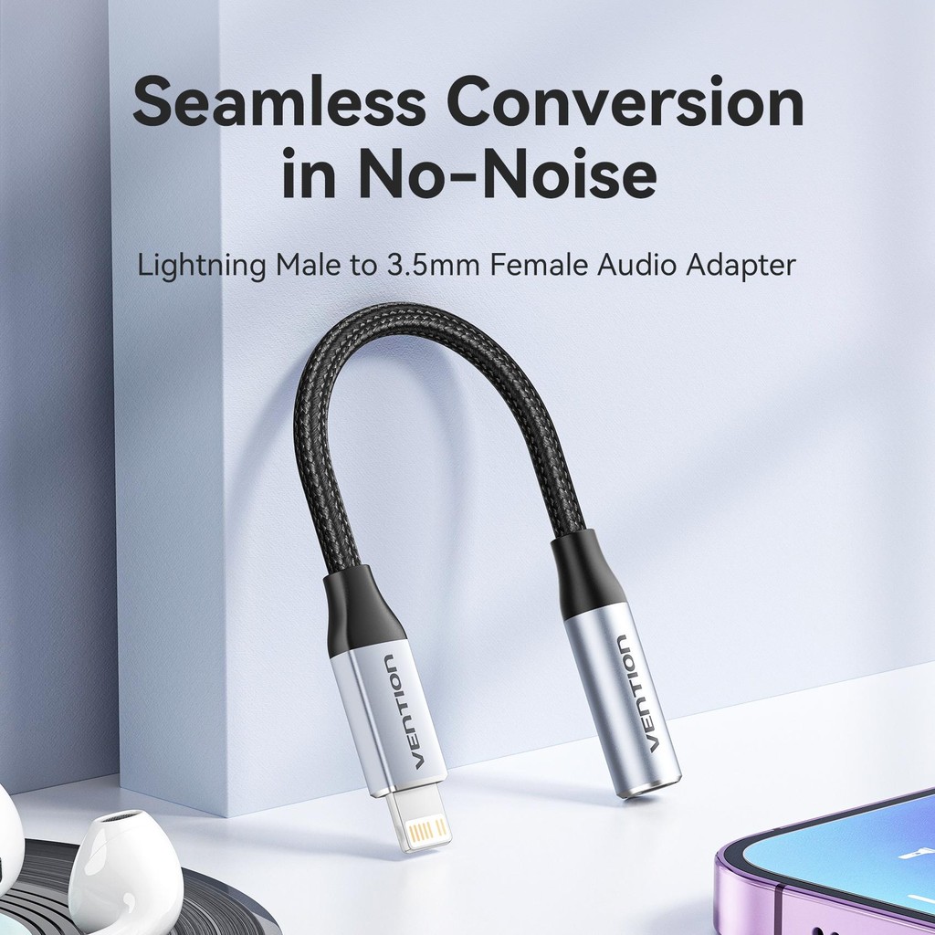 Jual Vention Adapter Audio Cotton Braided Lightning iPhone to 3.5MM ...