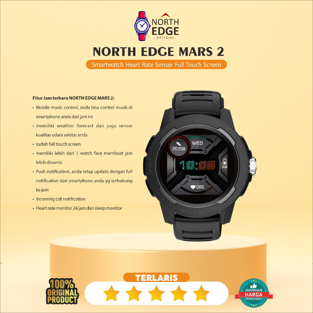 Jual NORTH EDGE MARS 2 Smartwatch Heart Rate Sensor Full Touch Screen ...