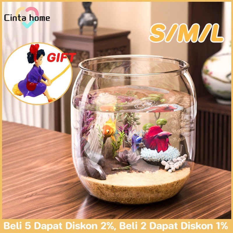 Jual Aquarium Bulat Mini Bulat Aesthetic Aquarium Tank Cupang Mini Vas ...