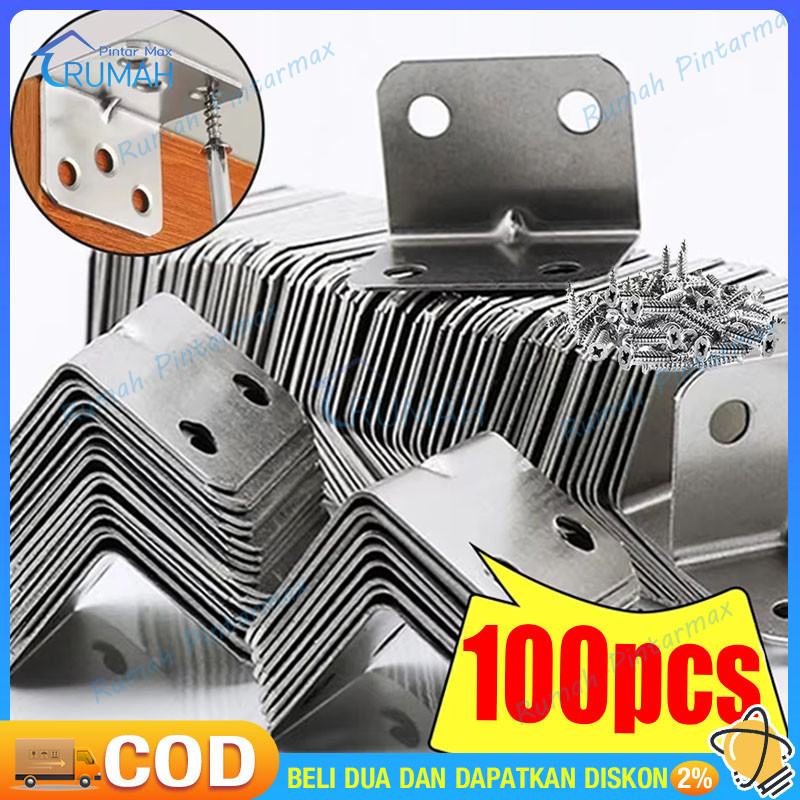 Jual 100PCS Bracket Siku Ambalan L Stainless Plat Siku L/Siku Penyangga ...
