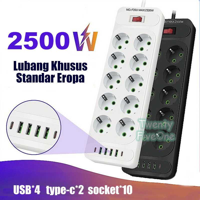 Jual 2500W Stop Kontak USB Kabel Serbaguna Multiguna Panjang 2 Meter Original Power Socket 10 ...