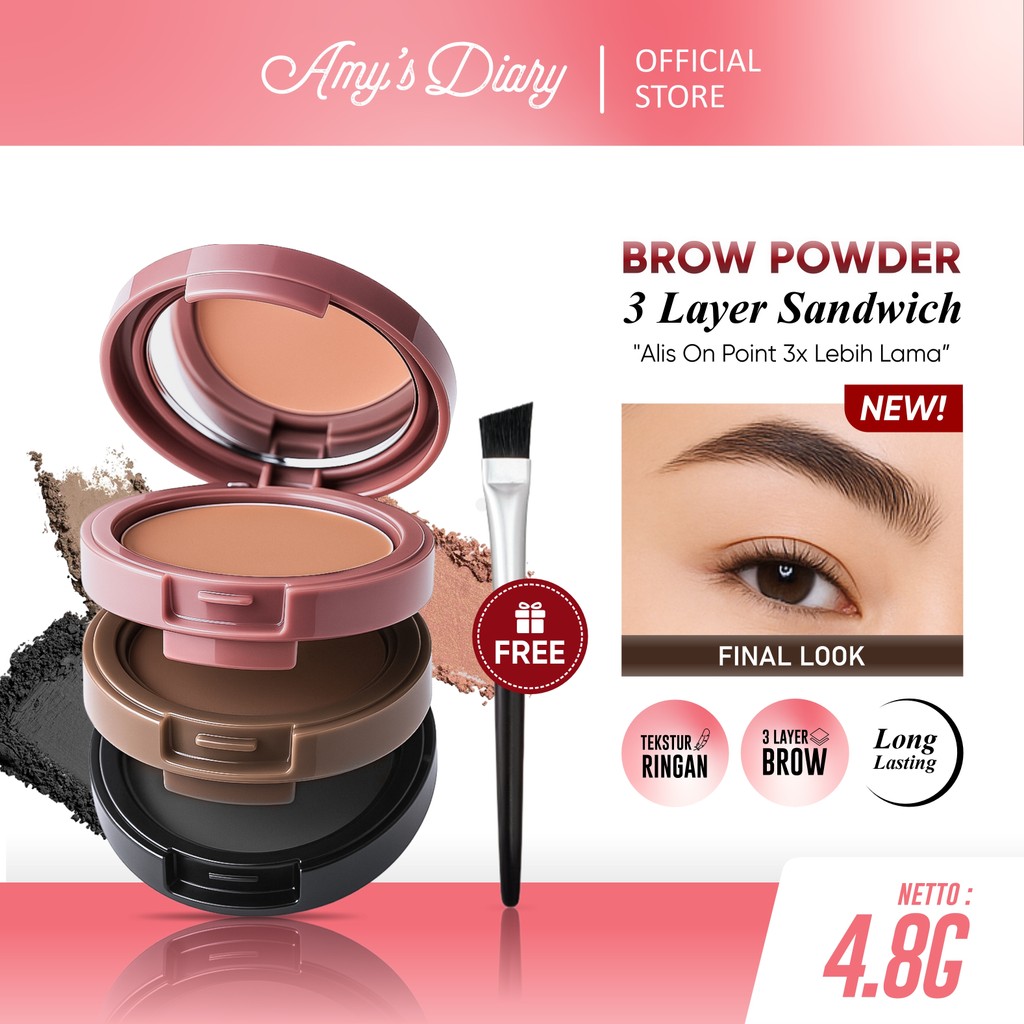 Jual [FREE KUAS] [BPOM] AMY'S DIARY Eyebrow Powder 3 in 1 Brow Powder ...
