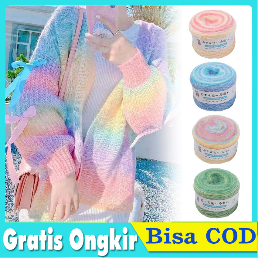 Jual Benang Rajut Gradien Warna Pelangi - Wol Mix Mohair Lembut untuk ...