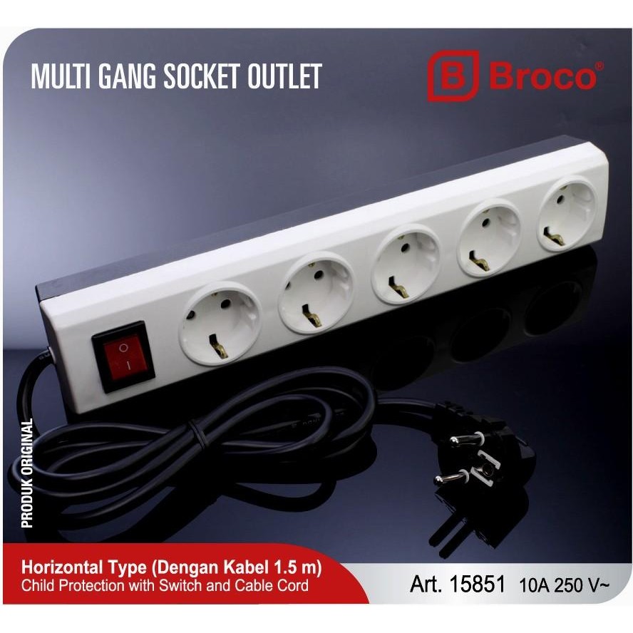 Jual BROCO Stop Kontak 3 4 5 Lubang Dengan Pengaman + Saklar + Kabel 1 ...