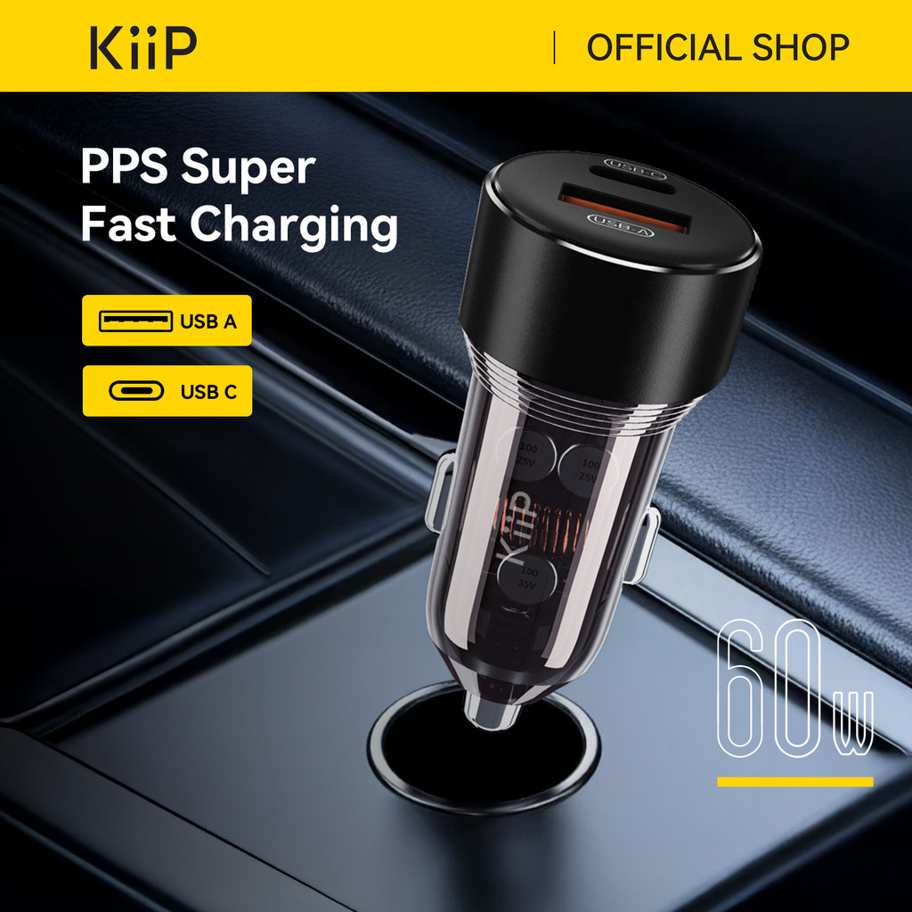 Jual KiiP C15 Car Charger Mobil 60W Fast Charging Type C PD+USB Quick ...