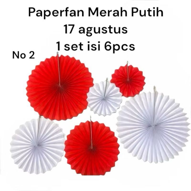 Jual 1 Set - 6 Pcs Hiasan Kipas Dekor Merah Putih / Paper Fan Dekorasi ...