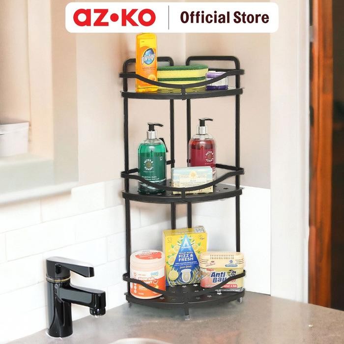 Jual AZKO Stora Rak Sudut Kamar Mandi Aluminium 3 Tingkat - Hitam ...