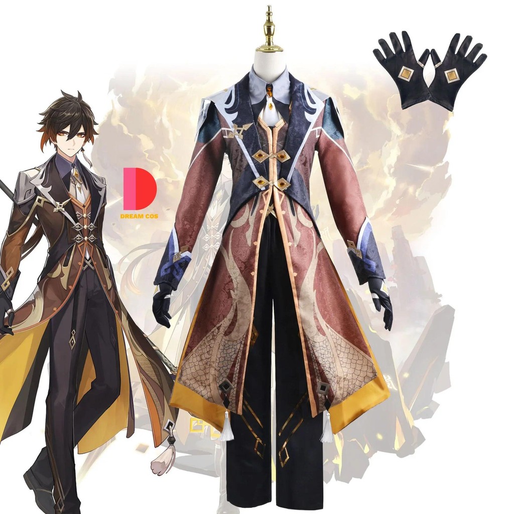 Jual Genshin Impact Zhongli Cosplay Costume Combat Uniform Archon Full ...