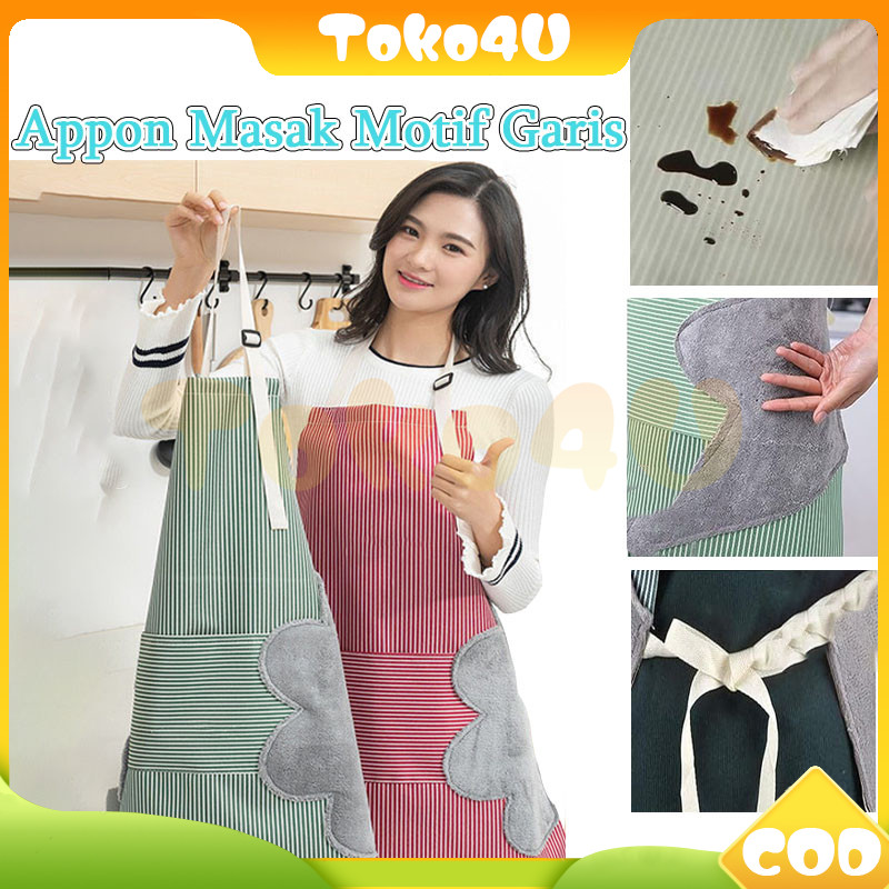 Jual apron dapur anti air minyak bisa lap tangan/ celemek dapur tahan ...