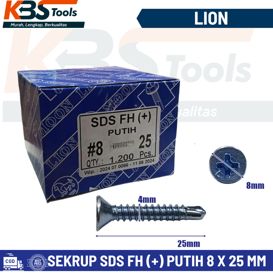 Jual Sekrup SDS Moon Lion 8 x 25 mm Skrup FH (+) Putih 8x25mm 100 Pcs ...