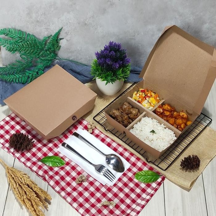 Jual isi 25 paper lunch box / tab eco brown sekat 4 / sekat 5 kraft laminas - 5 | Shopee Indonesia