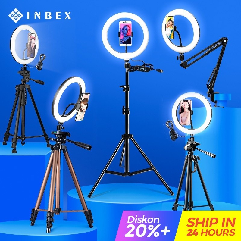 Jual INBEX Ring Light+210CM Tripod Konten Fill LED Lighting Foto Video ...