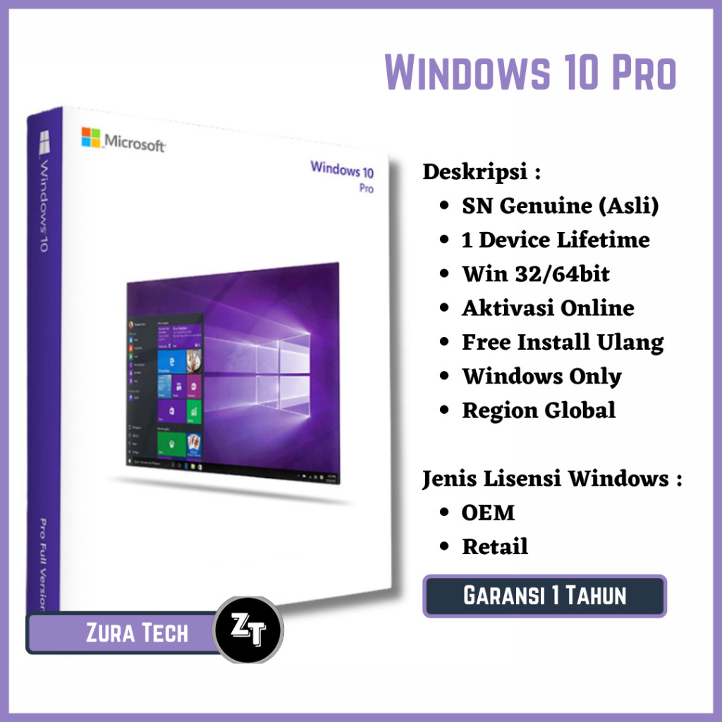 Jual Win 10 Pro Original Licence Key RETAIL / OEM Permanen Microsoft ...