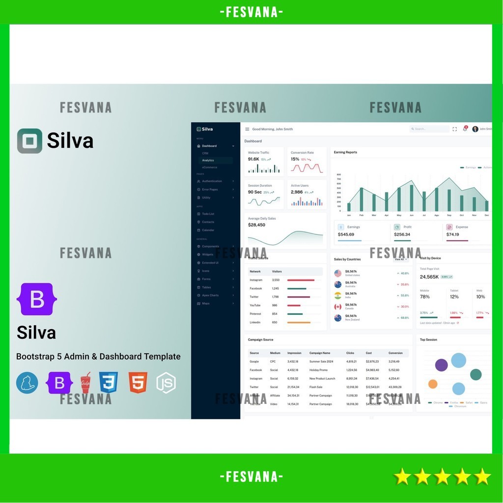 Jual WEB TEMPLATE SILVA - BOOTSTRAP ADMIN & DASHBOARD UI KIT D2351 ...