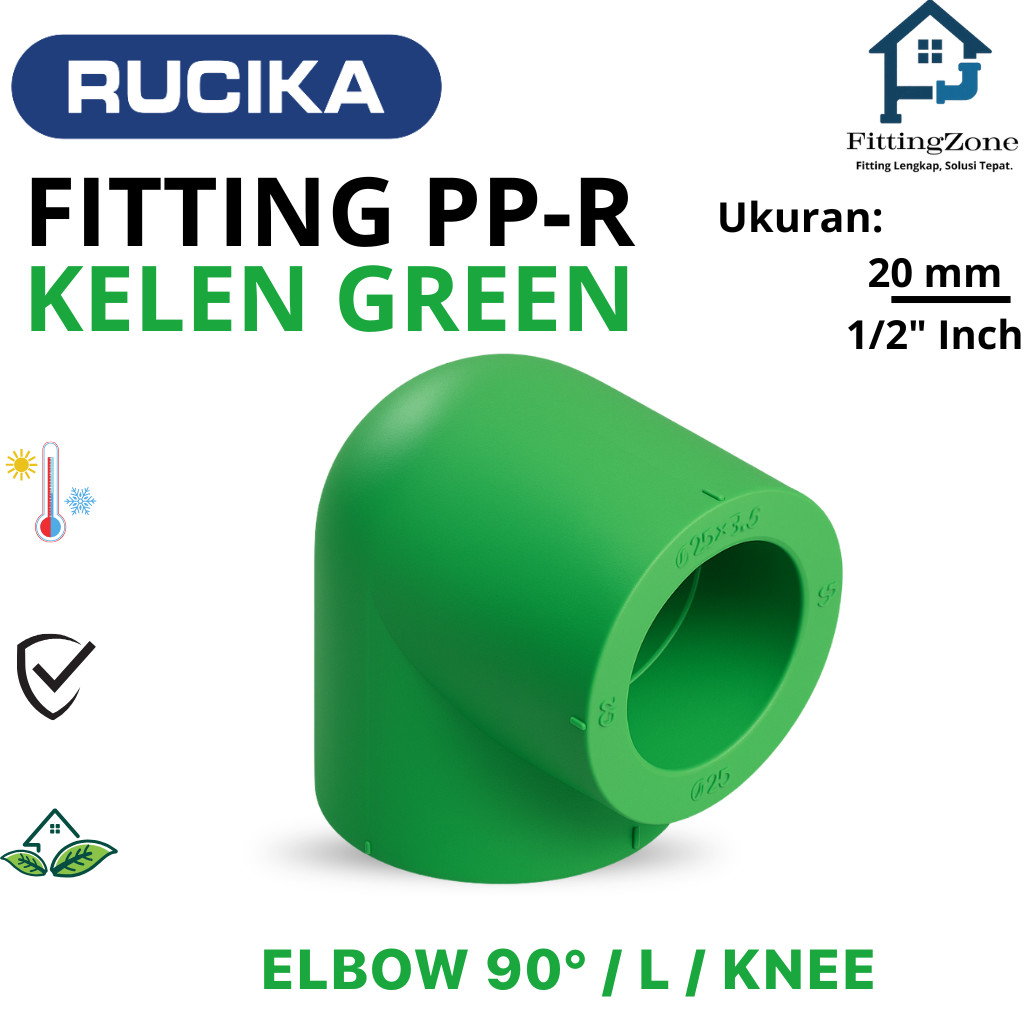 Jual Elbow 90° 20mm ~ 1/2 inch / Knee / L / Siku ~ Sambungan Pipa PPR SNI Rucika Kelen Green ...