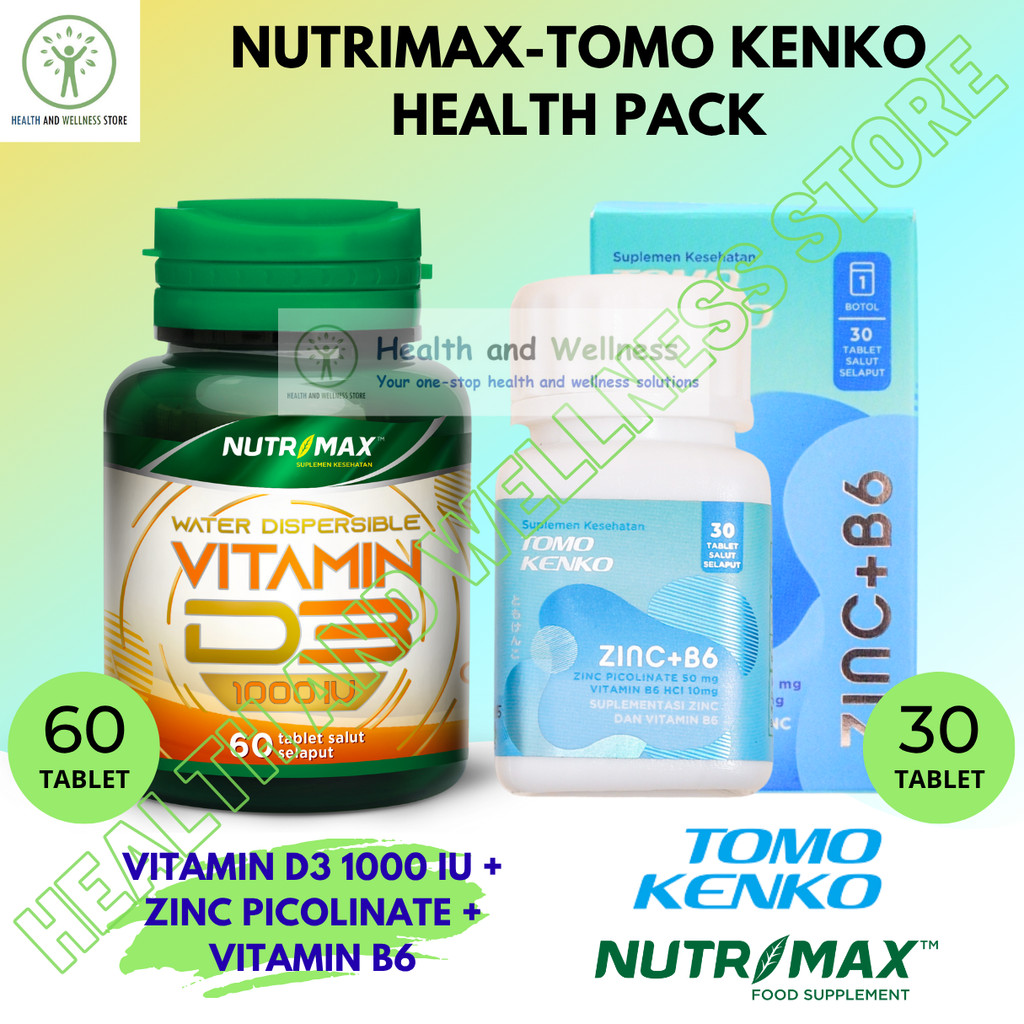 Jual Nutrimax Vitamin D3 1000 IU Tomo Kenko Zinc B6 Tablet Paket ...