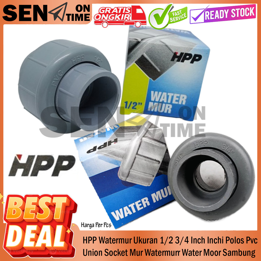 Jual HPP Watermur Ukuran 1/2 3/4 Inch Inchi Polos Pvc Union Socket Mur ...