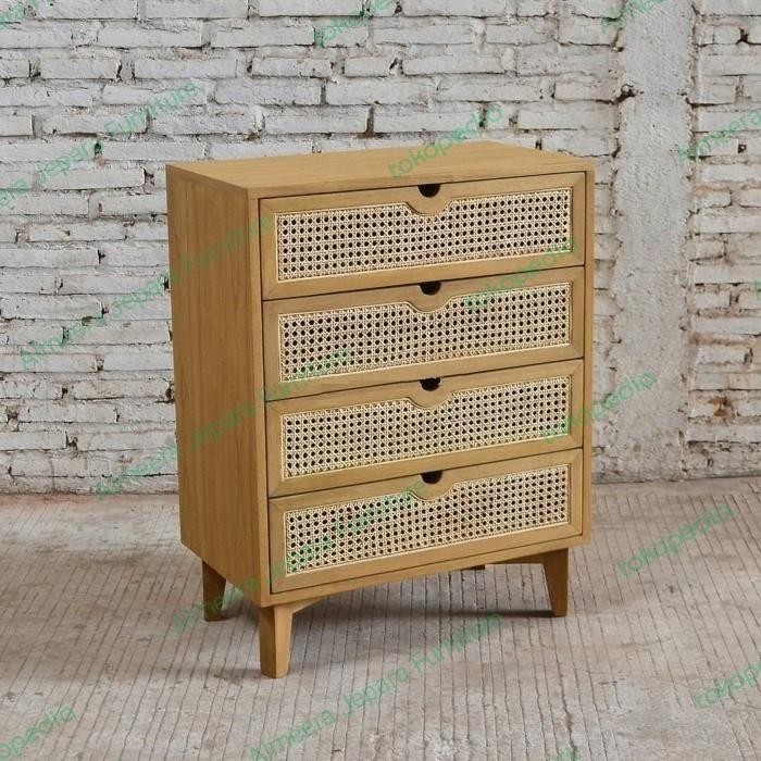 Jual Kabinet Minimalis Kayu Jati 4 Laci Rotan Modern | Shopee Indonesia