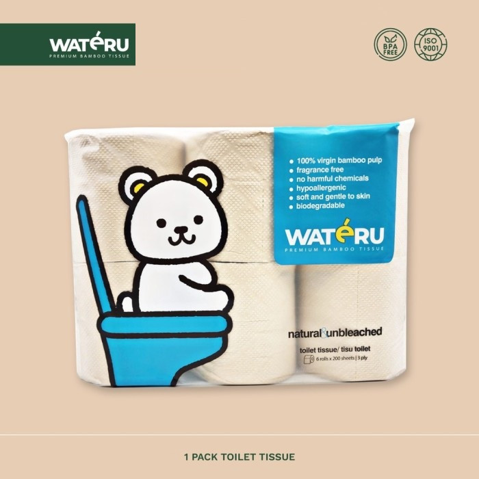 Jual Tisu Toilet bambu Wateru Rol 6 pcs 3ply Bamboo Toilet Tissue isi 6 ...