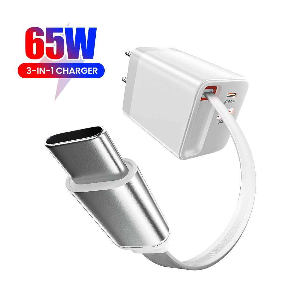 Jual PD65W USB PD3.0 Phone Fast Charger with Retractable Cable EU/UK ...
