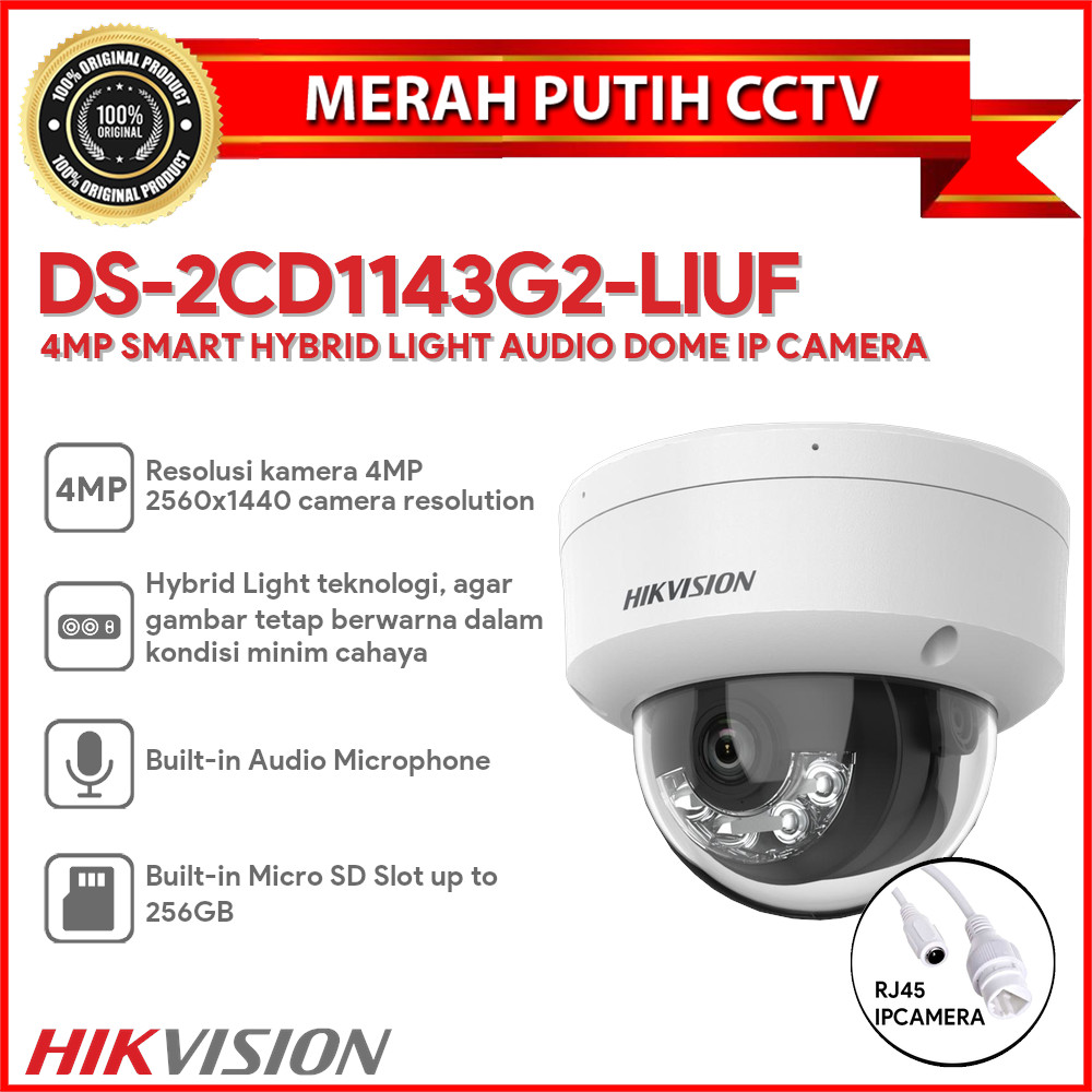 Jual HIKVISION DS-2CD1143G2-LIUF 4MP SMART HYBRID LIGHT AUDIO DOME IP CAMERA | Shopee Indonesia