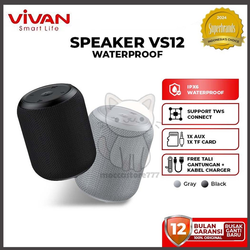 Jual VIVAN VS12 Speaker Bluetooth Portable Mega Bass IPX6 TWS BT 5.0 ...