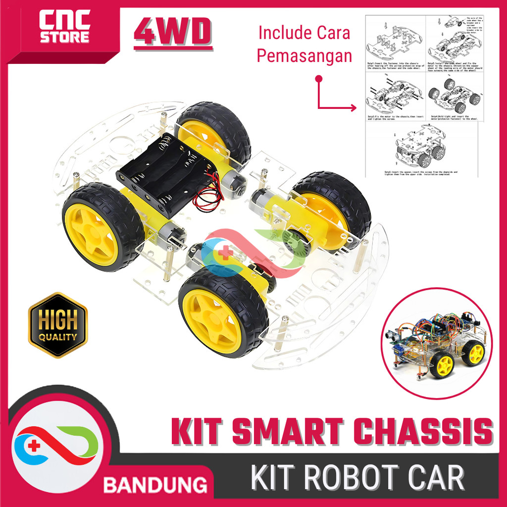 Jual KIT Smart Chassis 4WD Robot Car Mobil – Kompatibel dengan Arduino dan Raspberry Pi | Shopee ...