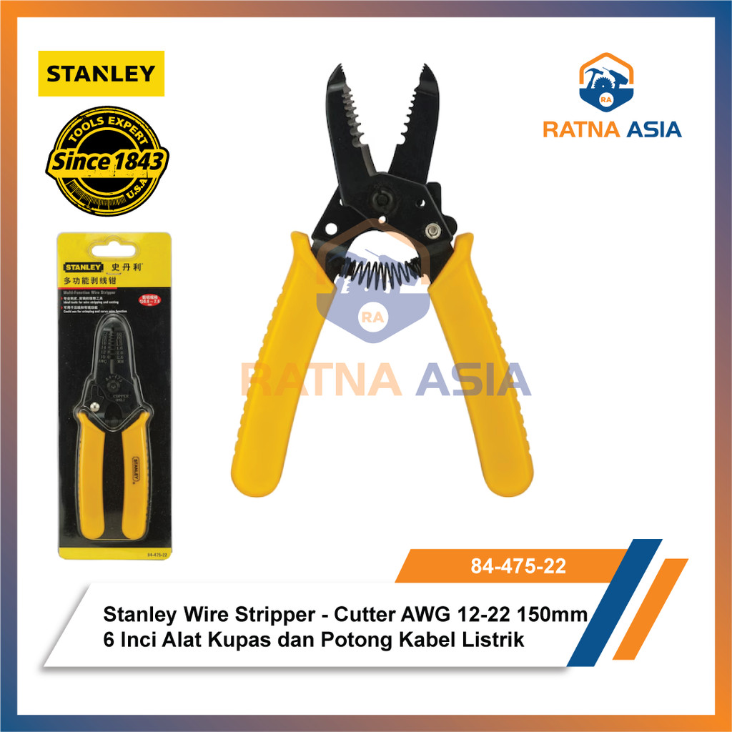 Jual Stanley 84-475-22 Wire Stripper Cutter AWG 12 - 22 150 mm 6 Inci ...