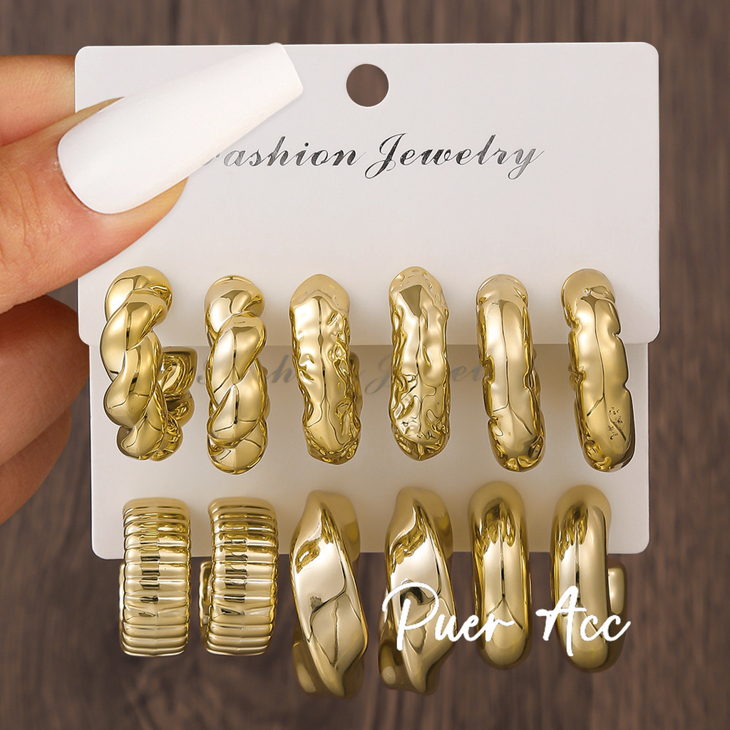 Jual 【Puer acc】Anting 3 Set Bentuk Geometris Anting Hoop Earring Bulat ...