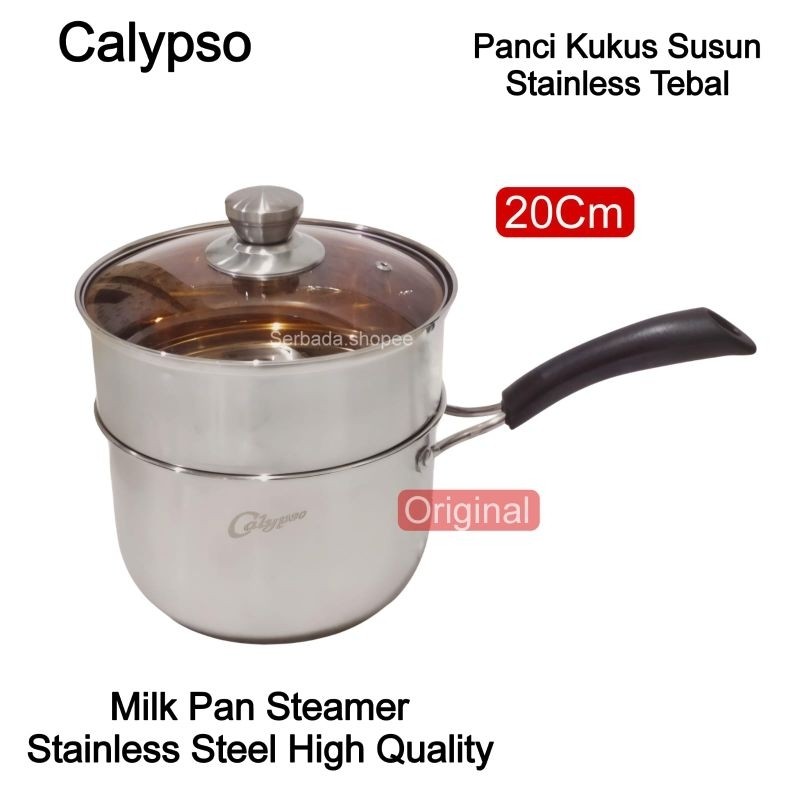Jual A1 Dandang Steamer 20Cm Panci Kukus Kecil Susun 2 Stainless Tebal Tutup Kaca Calypso Europa ...