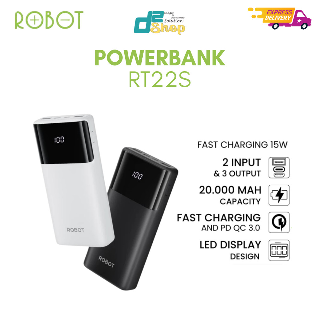 Jual [D2SHOP] Powerbank Fast Charging 20000mAh Smart ROBOT RT22S ...