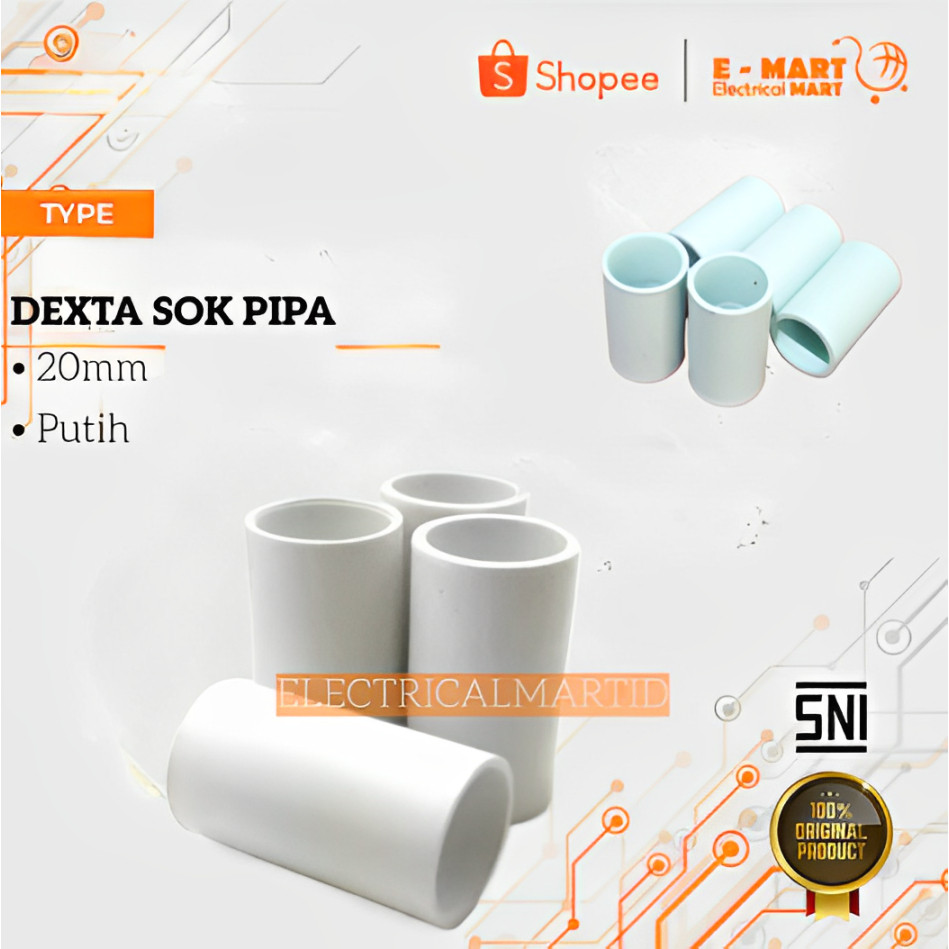 Jual Promo Sok Pipa 20mm / Sambungan Conduit Pipe 20mm Polos DEXTA ...