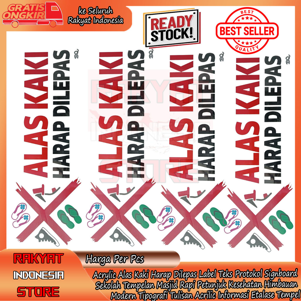 Jual Acrylic Alas Kaki Harap Dilepas Label Teks Protokol Signboard ...