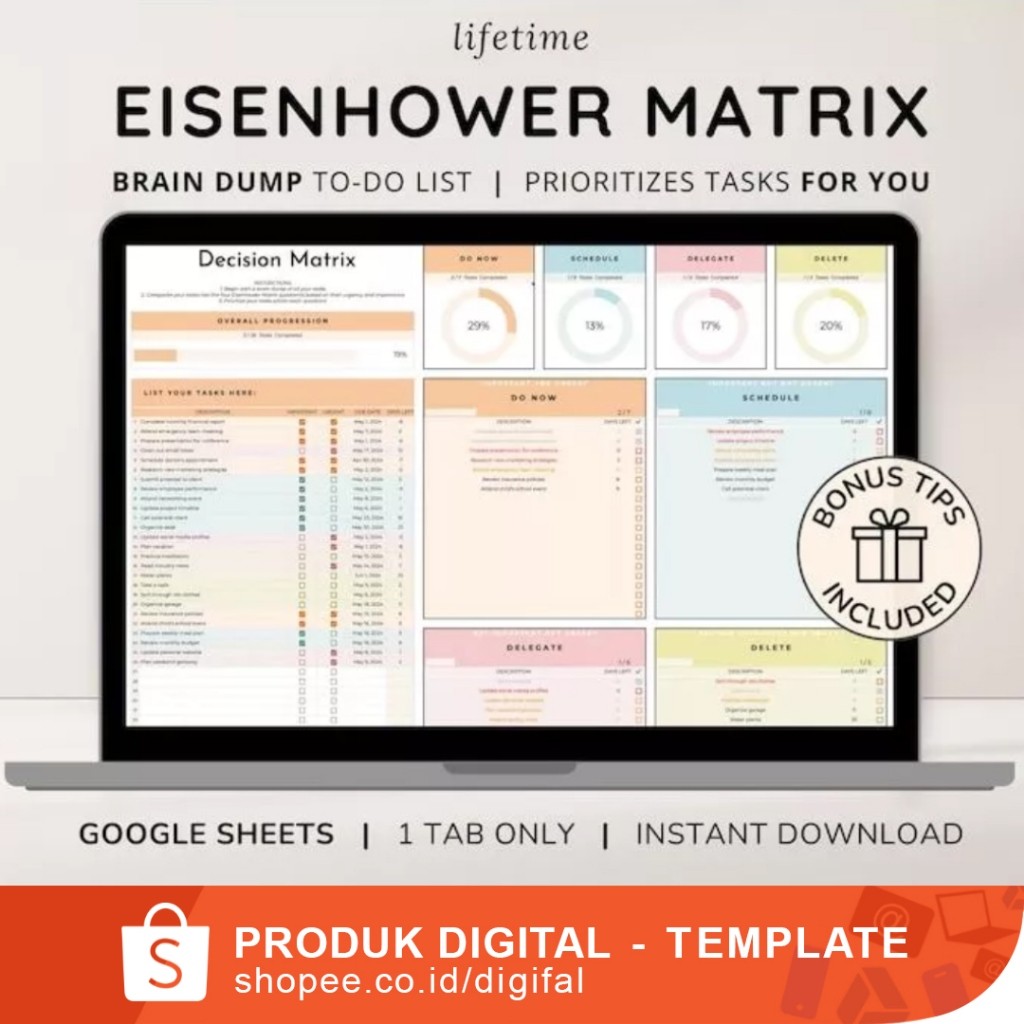 Jual ADHD PIanner Eisenhower Matrix GoogIe Sheets Decision Matrix ...