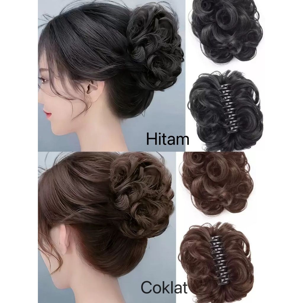Jual Ikat Rambut Palsu Cepol Keriting Bun Wanita Korea / rambut palsu ...