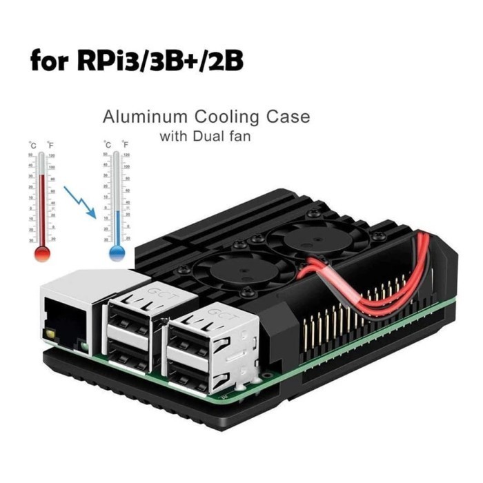 Jual Raspberry Pi 3 B 3B+ 2B Metal Case ARMOR BLACK Double Fan ...